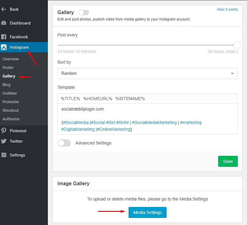 How to set up “Gallery” on Instagram. - Social Rabbit Plugin