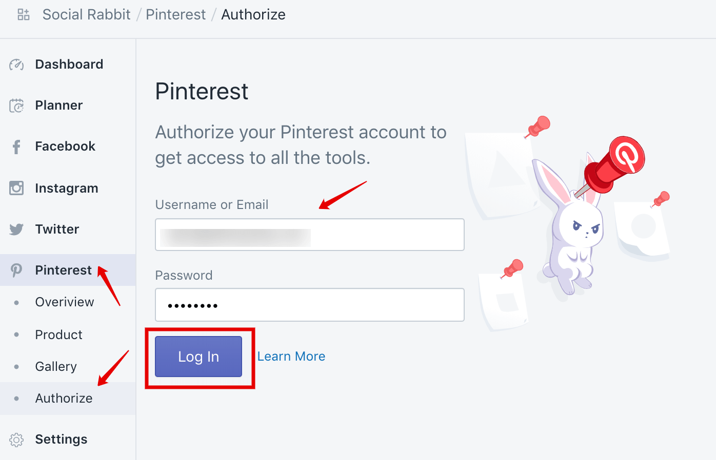 Pinterest authorization For Shopify - Social Rabbit Plugin